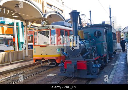 Botchan Ressha steam locomotive train at the Matsuyama Station in Ehime ...