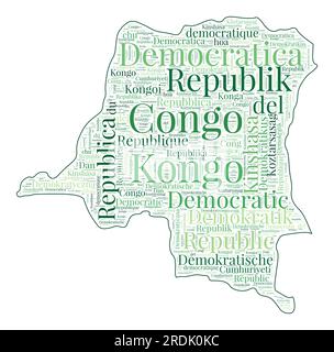 Congo shape filled with country name in many languages. Congo map in ...