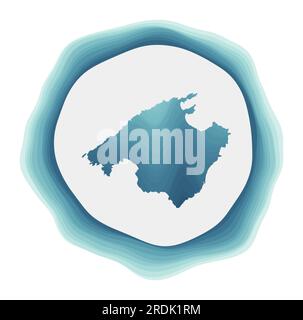 Majorca Badge. Round logo of island with triangular mesh map and radial ...