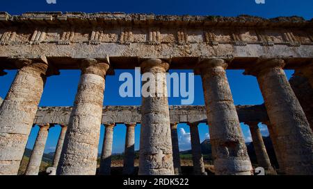 Super wide angle shot, columns, chapter, entablature, corner of a ...