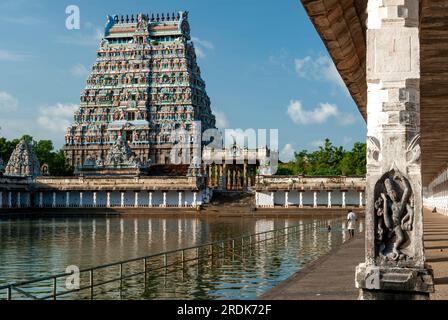 The Shivaganga tank surrounded by colonnades in the third prakara ...
