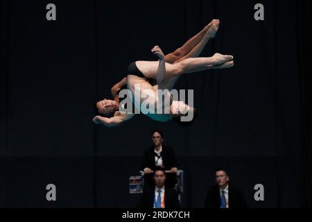 Clare Cryan and Jake Passmore of Ireland compete in the mixed diving 3m ...