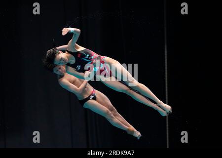 Zhu Zifeng and Lin Shan of China compete in the mixed diving 3m synchro ...