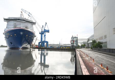 Cruise ship Carnival Jubilee in front of the building dock of the Meyer Werft shipyard, new ...