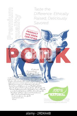 Pig, pork. Vintage typography, lettering, retro print Stock Vector ...