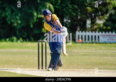 Clydach, Wales. 3 June 2023. Sam Davies of Clydach batting during the South Wales Premier ...