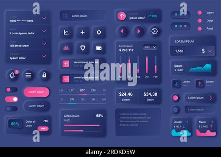 Neumorphic user interface elements, mobile app ui design kit. Buttons ...