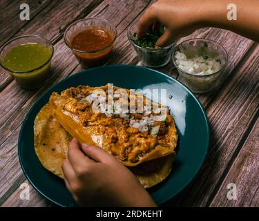 Gringa, typical Mexican dish. Gringa pastor a la diabla served with ...