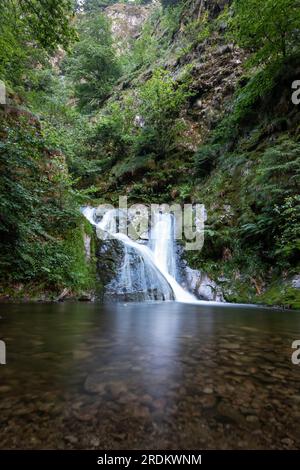 Waterfall with bridge at Allerheiligen waterfall cascade in a landscape ...