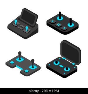 Isometric gaming devices. Joystick and gamepad controllers, VR helmet ...