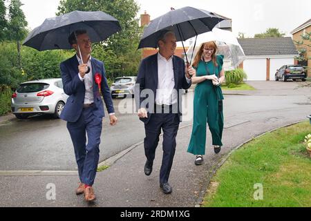 Labour candidate Alistair Strathern (left) arrives at Shefford Town ...