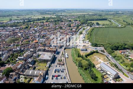 Drone aerial scenery of Sandwich village in Kent United Kingdom. Top ...