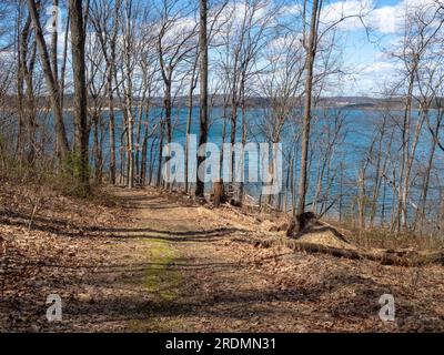big round water reservoir of Round Valley Reservoir in state park in ...