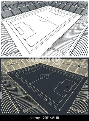 Stylized vector illustration of sketches of a football stadium with a ...