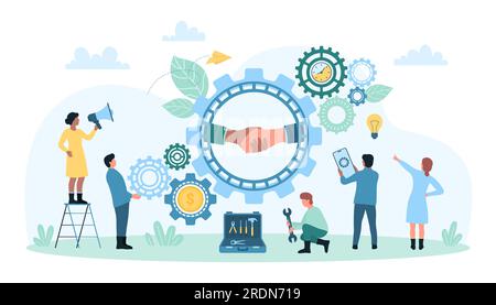 Business partners handshake and gears mechanism on background Stock ...