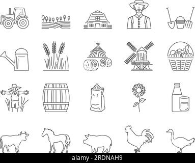 Farming icons set. Editable stroke. Agriculture color vector icons. Symbols, logos illustration ...
