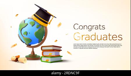 3D Graduation Cap with Diploma and Pile of Books Stock Vector Image ...