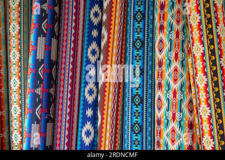 Brightly colored traditional fabric with inca motifs for sale at ...