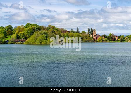 Panorama of town of Ellesmere in Shropshire with reflection view from ...