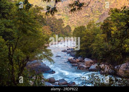 Landscape with rivers and mountains. Tons River tributary of the Yamuna ...