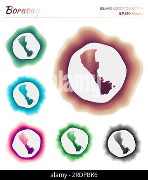 Boracay badge. Bright gradient logo of island in low poly style ...