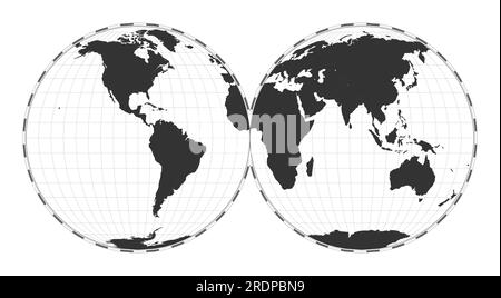 Vector world map. Mollweide projection interrupted into two equal-area ...