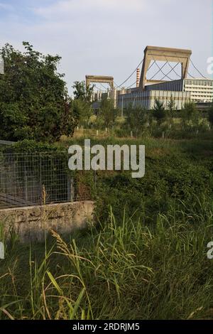 Industrial complex in the italian countryside at sunset seen from a ...