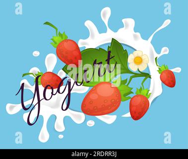 Sweet wild strawberry yogurt, dairy products ad Stock Vector Image ...