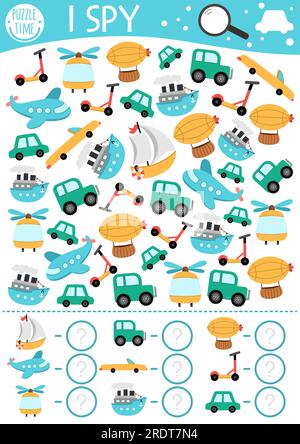 Transportation I spy game for kids. Searching and counting activity ...