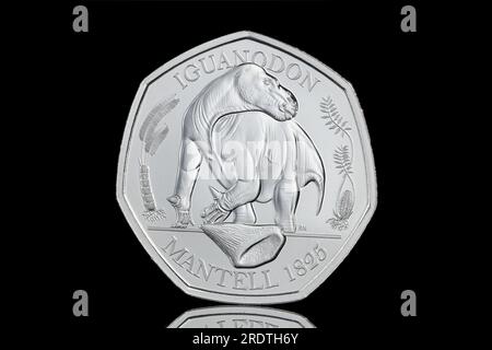 United Kingdom Dinosaur 50p coin featuring an Iguanodon, the first ...