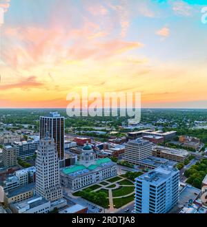 Fort Wayne heart of downtown aerial asset in summer with courthouse and ...