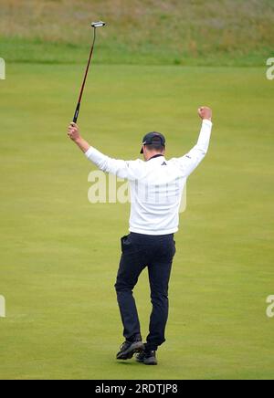 England's Matthew Jordan after his birdie on the 16th during day three ...