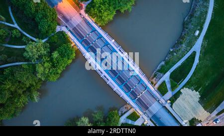 Overhead view MLK bridge with bike path and walking trails beside St ...