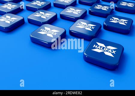 LONDON, UK - July 2023: Halifax bank blue and white company logo. 3D ...