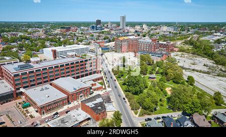 Aerial Electric Work factory refurbished reconstruction downtown Fort ...