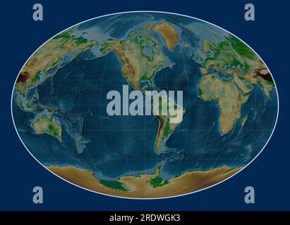 Physical map of the world in the Fahey projection centered on the ...