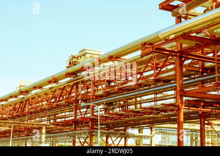 Pipeline trestle with iron rusty pipes for pumping liquid, condensate ...