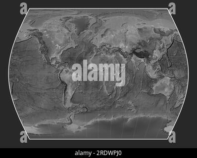 World grayscale elevation map in the Robinson projection centered on ...