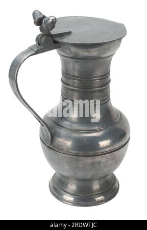 Antique pewter water jug isolated on a white background Stock Photo - Alamy