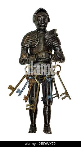 Knight on guard holding a key Stock Photo - Alamy