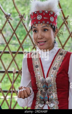 Kazakhstan, Huns Ethno Village. Young Kazakh Woman in Traditional Dress ...