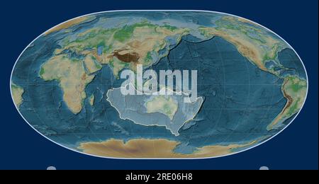 Australian tectonic plate on the physical elevation map in the Robinson ...