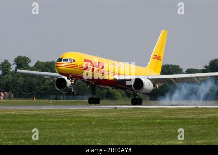 DHL Air Boeing 757 G-BMRD cargo transport jet plane flying at an ...