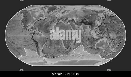 Antarctica tectonic plate on the grayscale elevation map in the ...