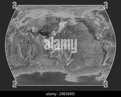 Okhotsk tectonic plate on the grayscale elevation map in the Lagrange ...