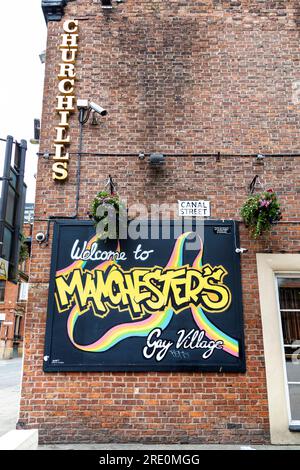 Graffiti sign for Manchester Gay Village on Canal Street, Manchester ...