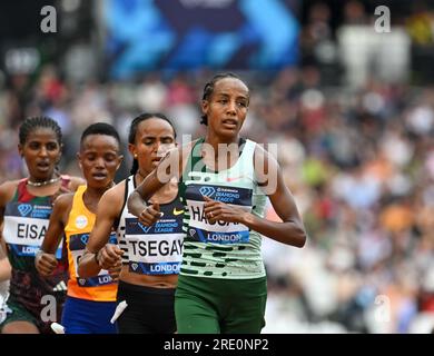 Gudaf Tsegay, of Ethiopia, leads during the women's 1500 meters final ...