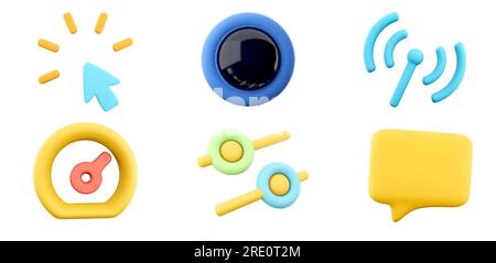 3d rendering Sparkling start button, Computer Monitor, direction arrows, line slider bar, Signal ...