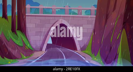 Side view of the road, overpass, bridge with a crash barrier, roadside ...