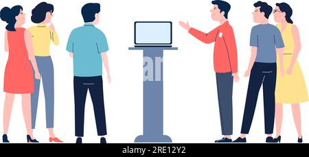 Promotion man. Promotional marketing, seller speaking with people. Guy ...